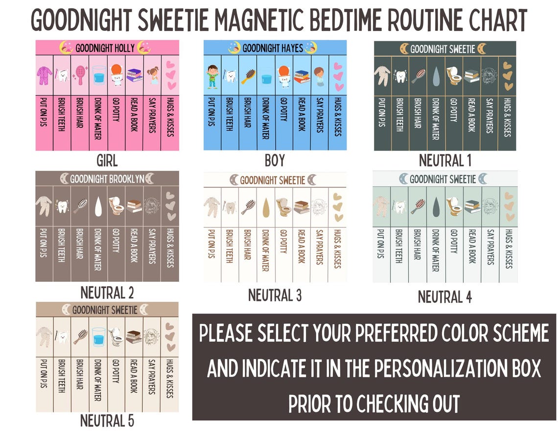 Goodnight Child - Personalized Bedtime Printable Routine - Magnetic ...