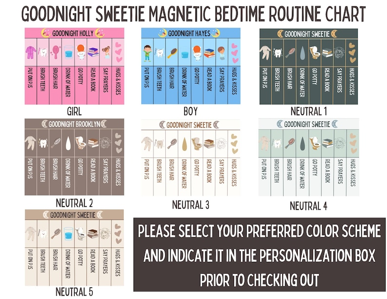 Goodnight Child - Personalized Bedtime Printable Routine - Magnetic ...