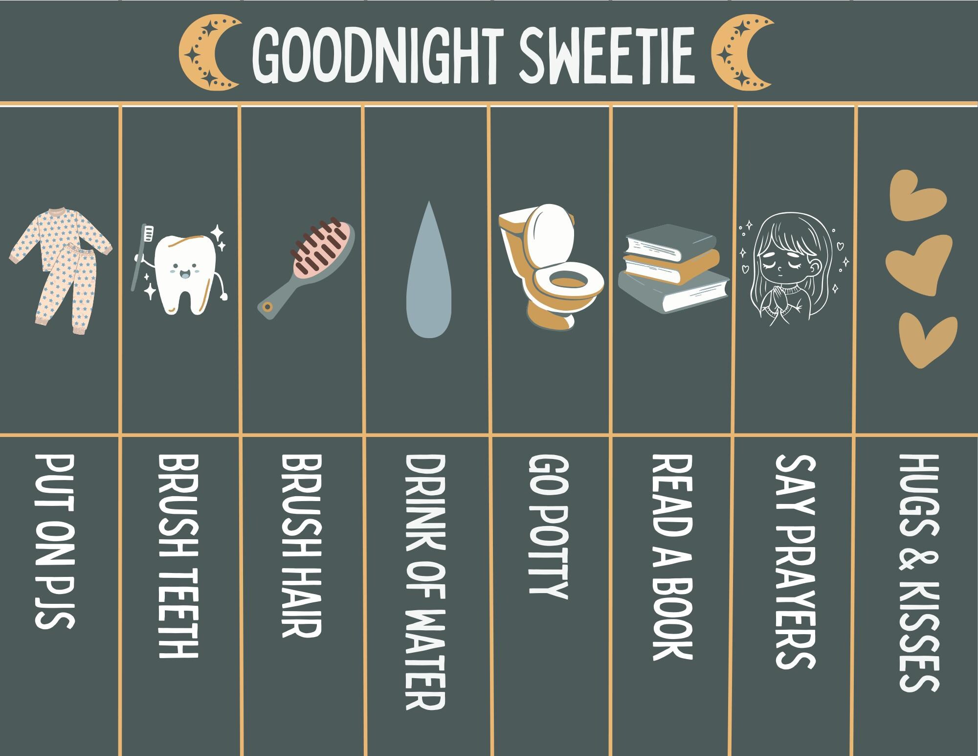 Goodnight Child - Personalized Bedtime Printable Routine - Magnetic ...