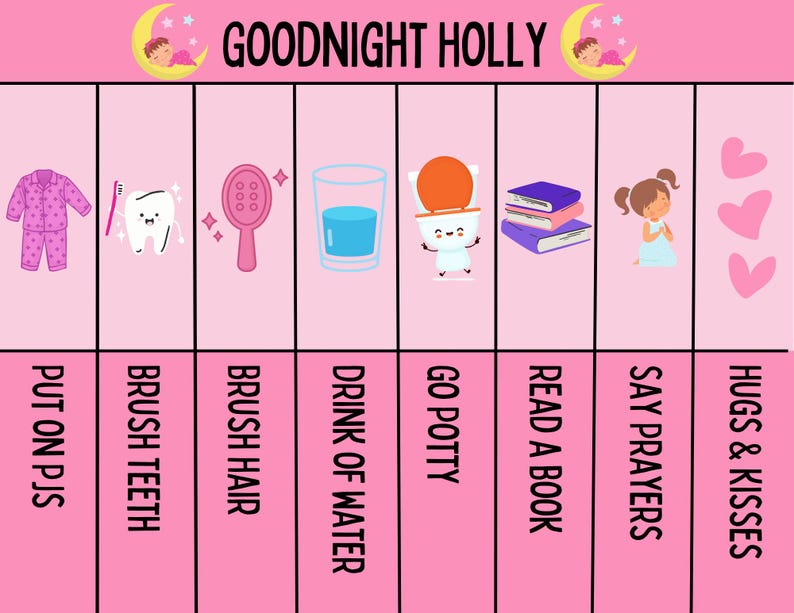 Goodnight Child - Personalized Bedtime Printable Routine - Magnetic ...