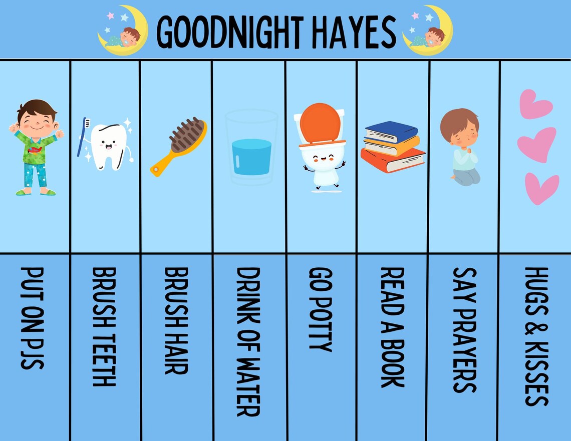 Goodnight Child - Personalized Bedtime Printable Routine - Magnetic ...