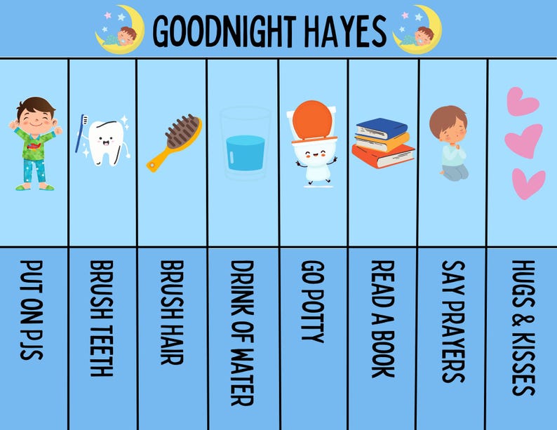Goodnight Child - Personalized Bedtime Printable Routine - Magnetic ...