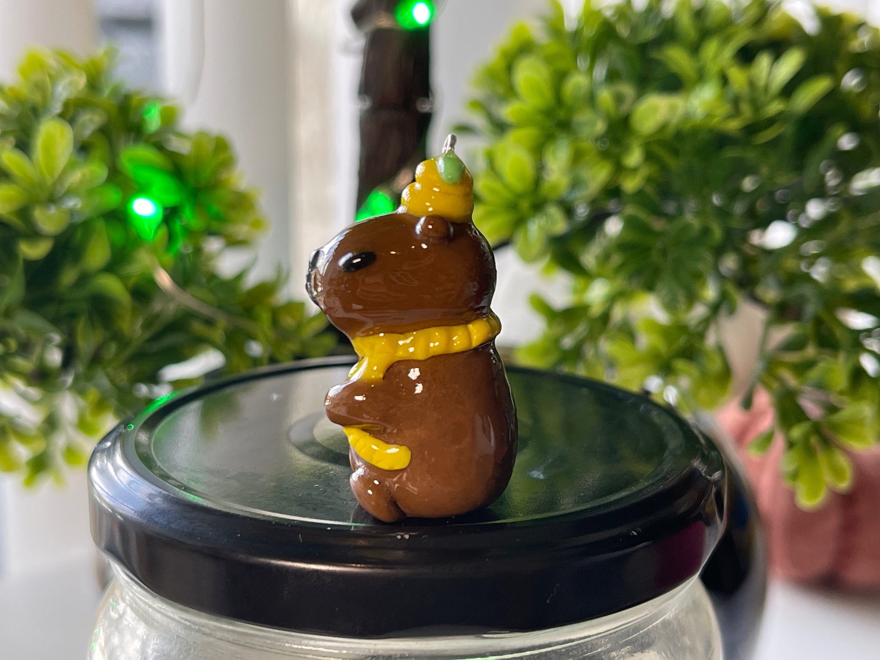 Capybara Charm, Capybara With Lemon, Desk Buddy, Polymer Clay Figures ...