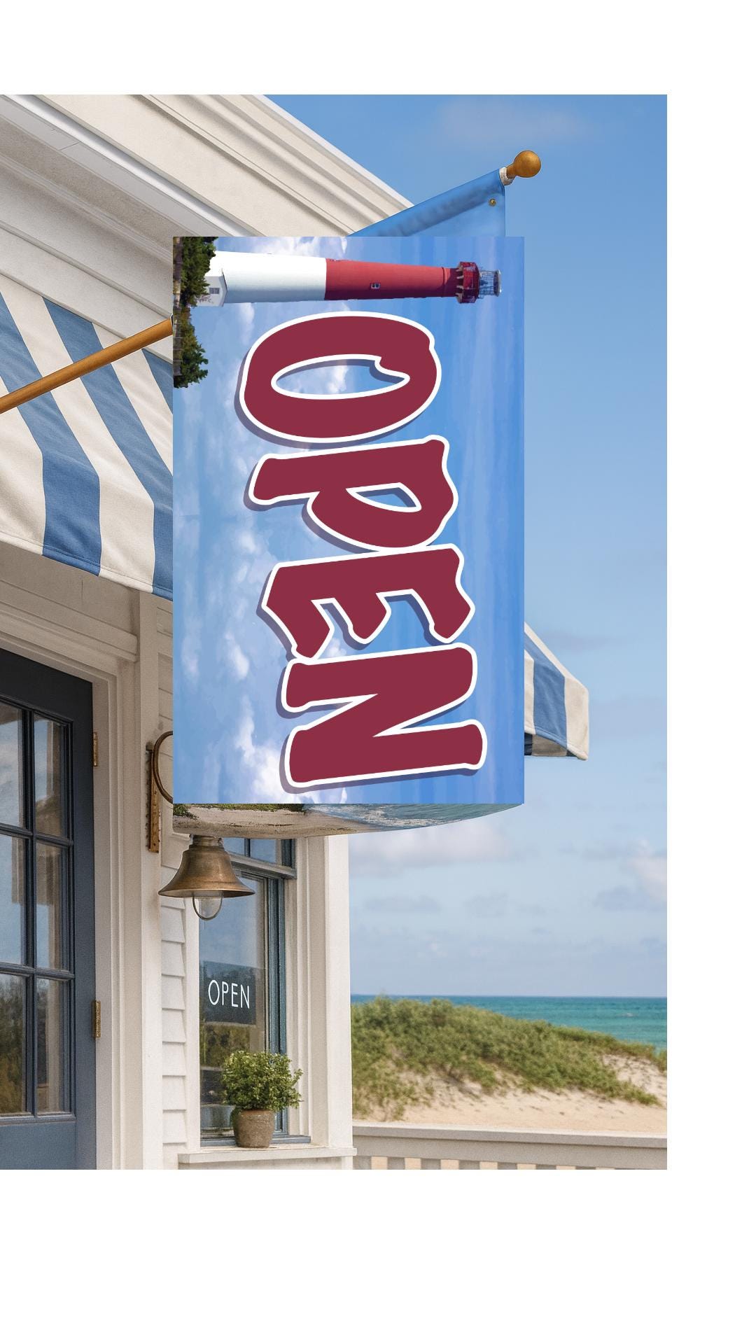 LBI Lighthouse "open" Flag: Coastal Business Sign, Nautical Shop Decor ...