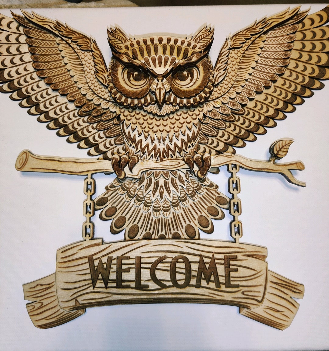 Laser Cut Wood Owl Welcome Sign, 3D Animal Wall Art, Customizable - Etsy