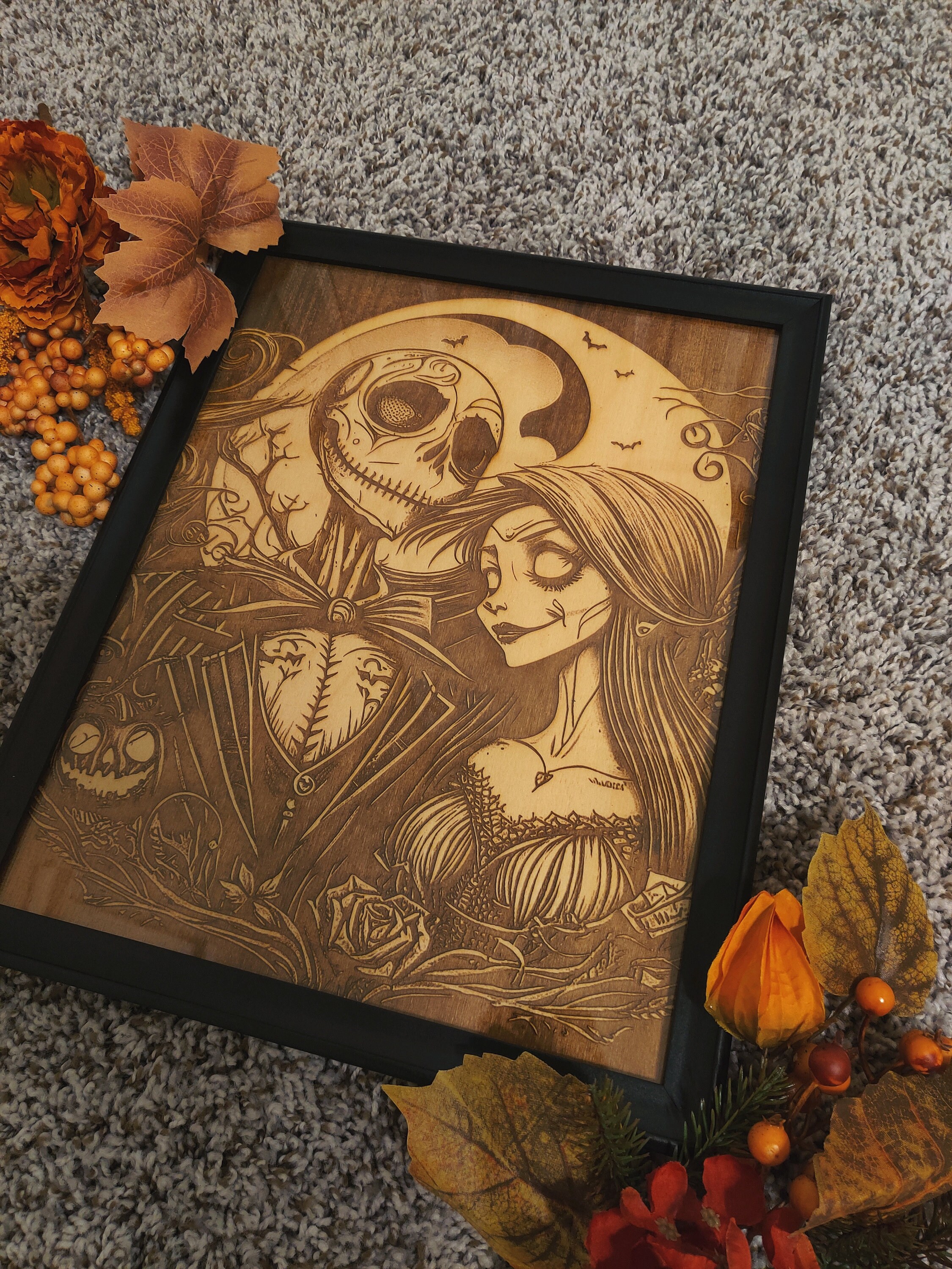 Jack and Sally, Nightmare Before Christmas Engraved Wood Artwork ...