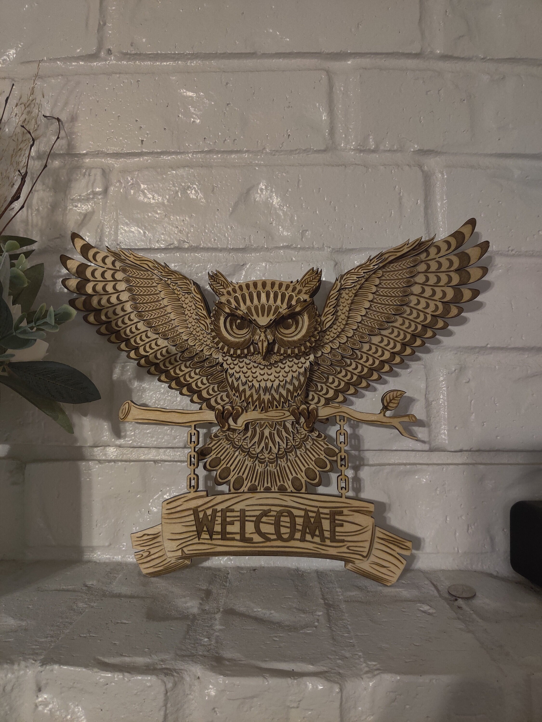 Laser Cut Wood Owl Welcome Sign, 3D Animal Wall Art, Customizable - Etsy