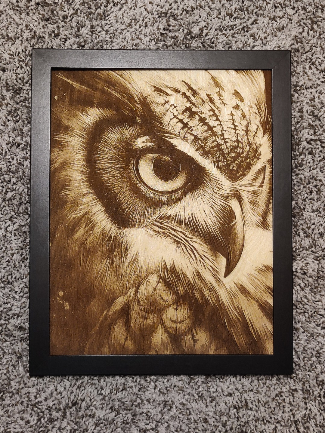 Realistic Owl Wood Art - Bird Art Engraving - Framed - Etsy