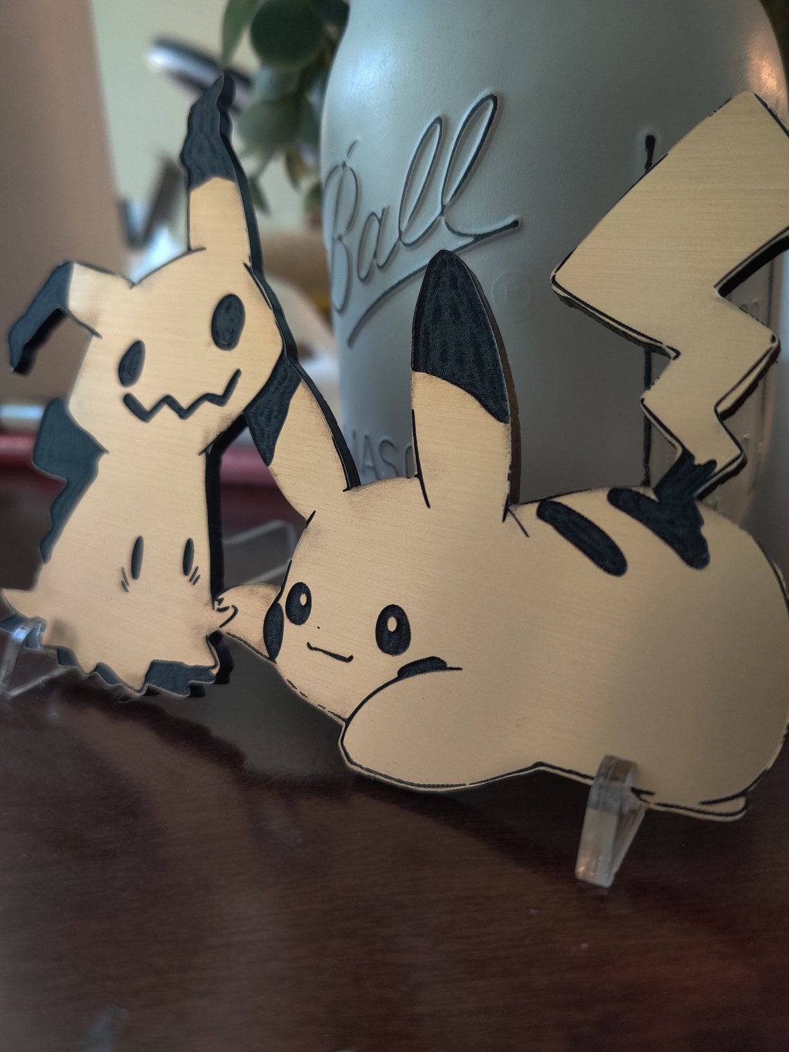 Pikachu and Mimikyu, Desk Decor, With Stand Gold and Black - Etsy