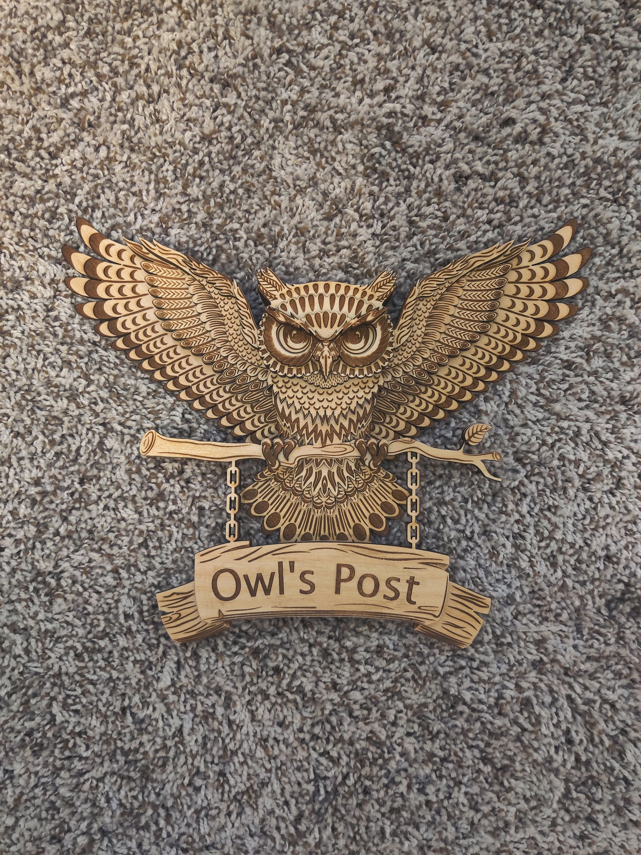 Decorative Wood Owl, Bird and Welcome Sign,12 Layers, 3D Sculpture ...