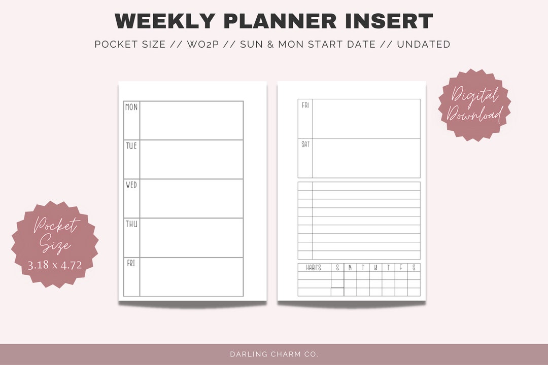Weekly Planner Pocket Size, Printable Week on 2 Pages, Undated ...