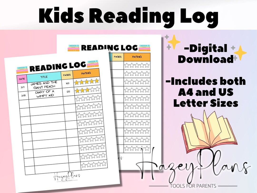 Kids Reading Log Printable, Reading Homework Tracker, Books Chart for ...