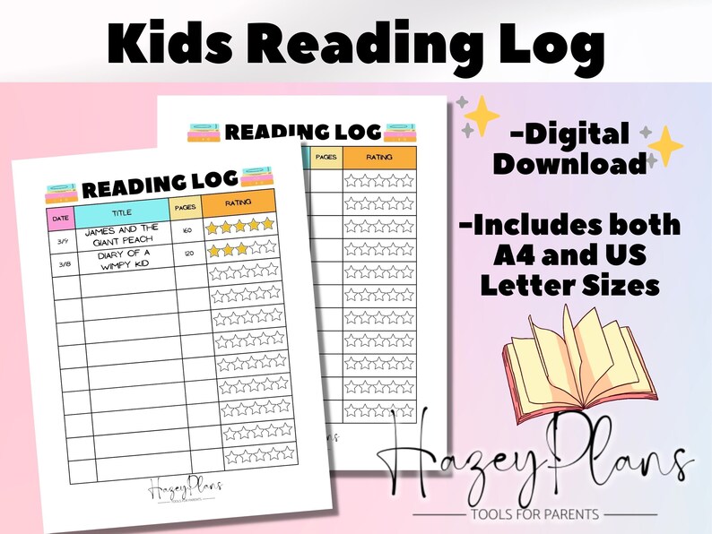 Kids Reading Log Printable, Reading Homework Tracker, Books Chart for ...