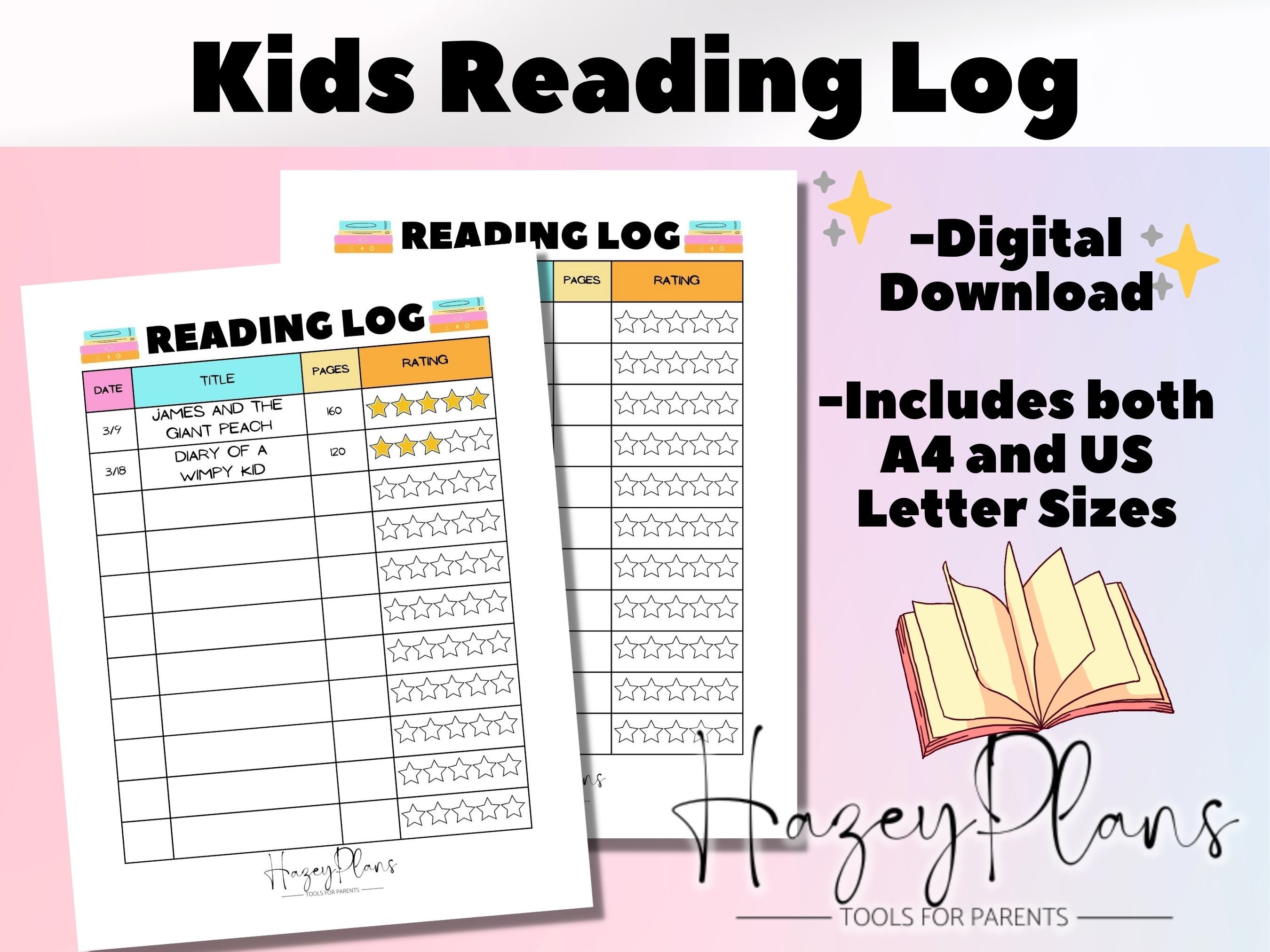 Kids Reading Log Printable, Reading Homework Tracker, Books Chart for ...