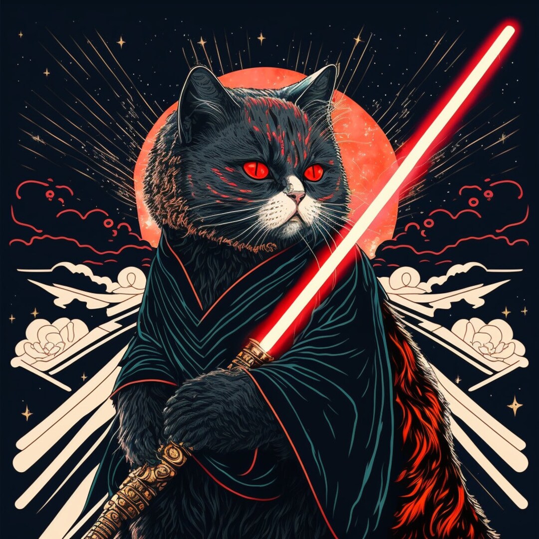 Saber-wielding Cat: A Digital Art Piece of a Cat in a Cloak Holding a ...