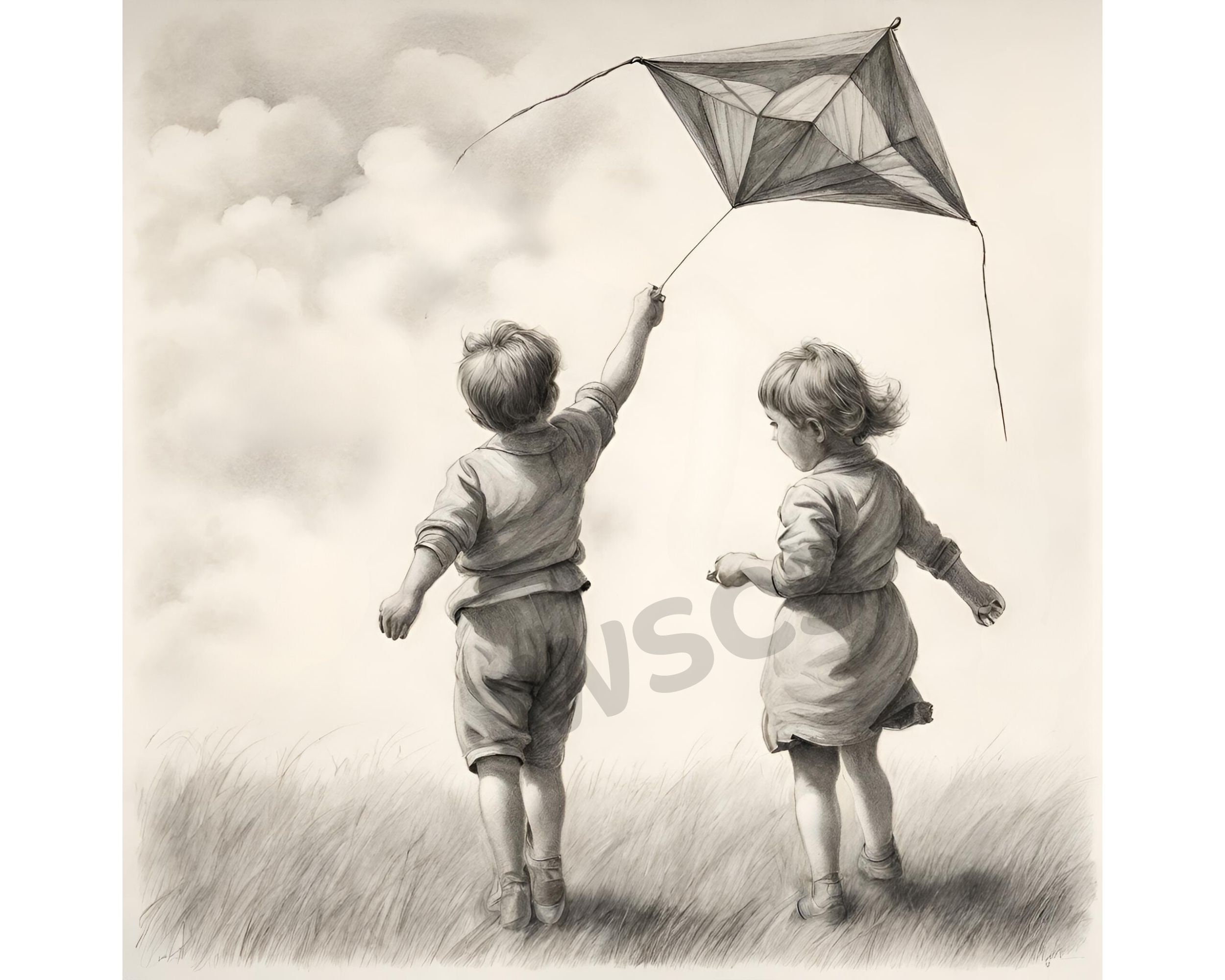 Flying Kite Drawing With Pencil