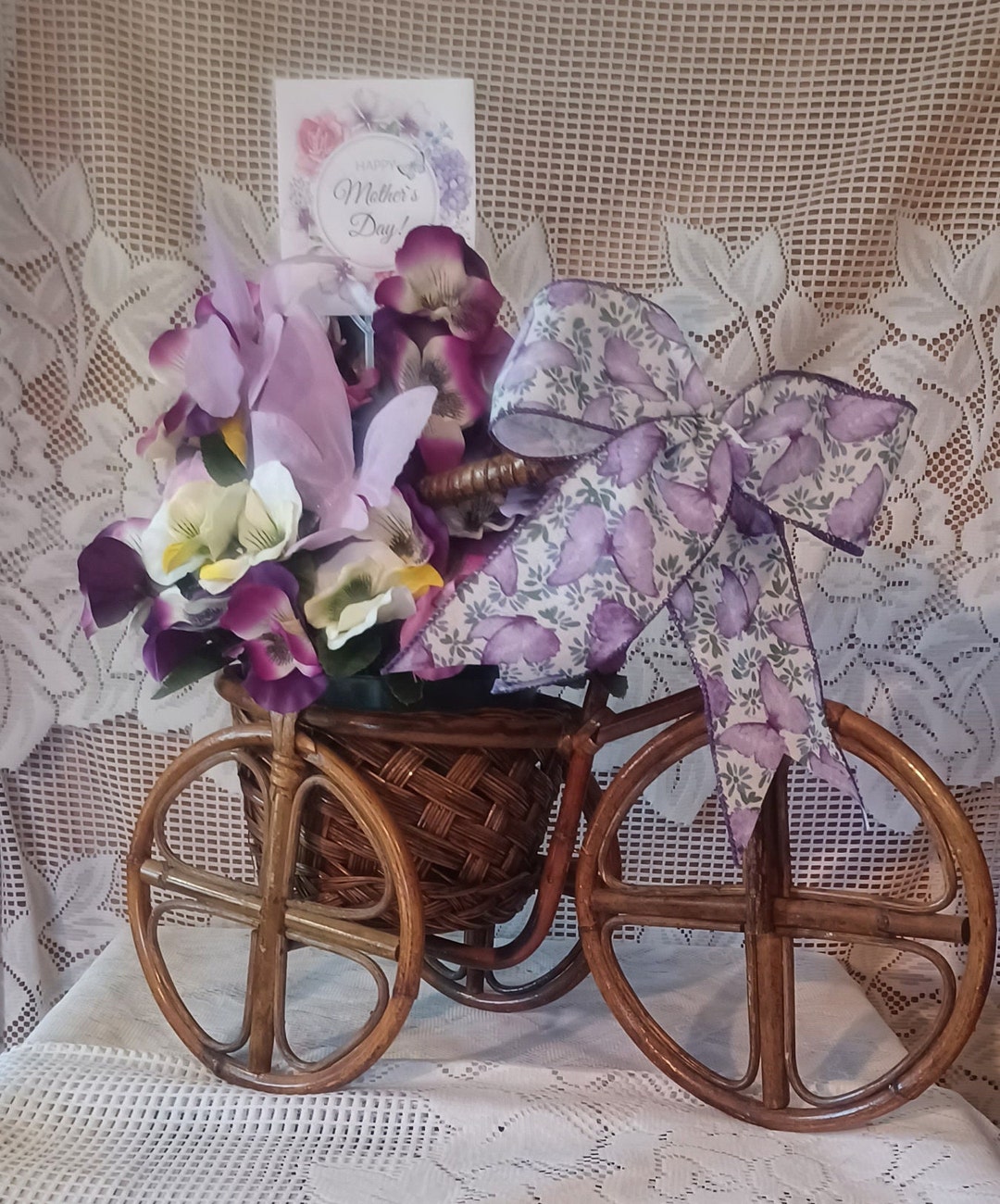 Purple Pansy & Violet Butterfly Bicycle Floral Decor - Etsy