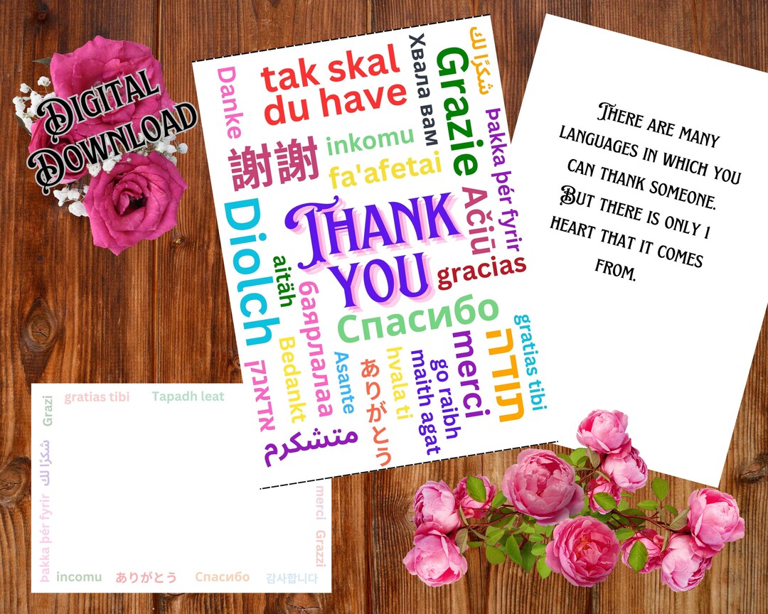 Thank You Card, Many Languages to Say Thank You, Appreciate You Card ...