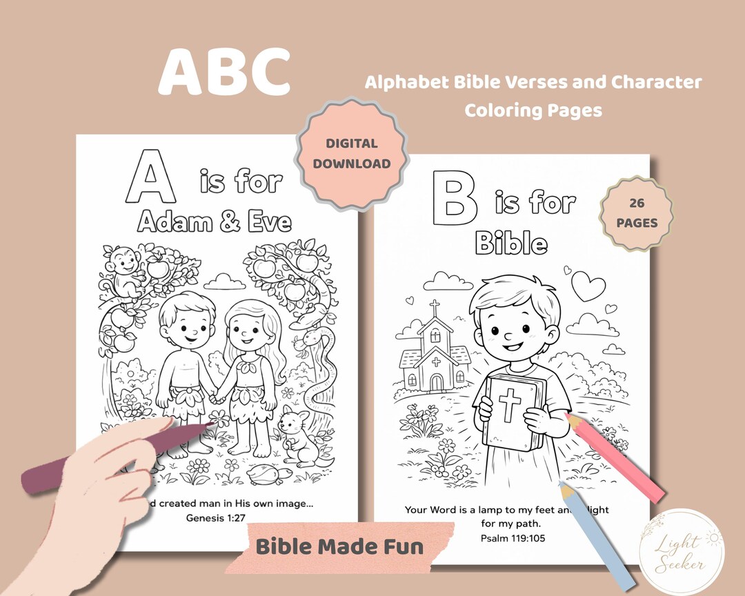 ABC Bible Coloring Pages | Christian Learning Activity (digital ...