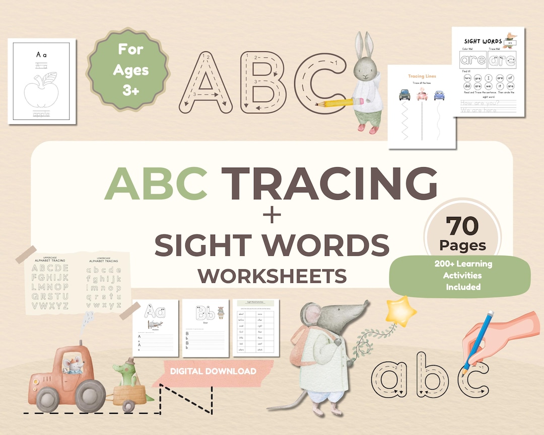 ABC Tracing & Sight Words Workbook | Preschool Learning (digital ...