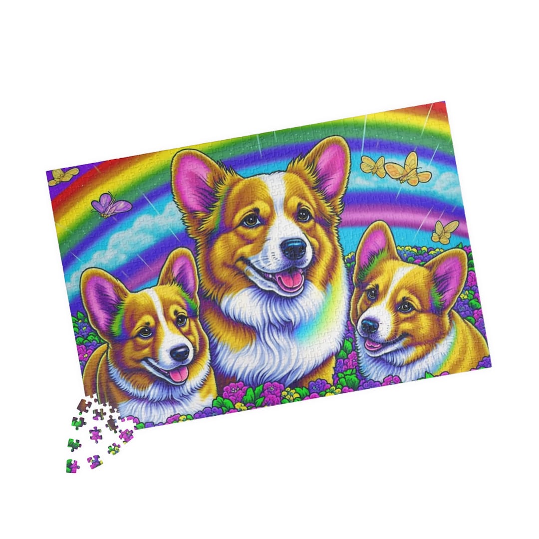 Neon Corgi Wonderland Puzzle 1014 Pieces Large Pop Art - Etsy