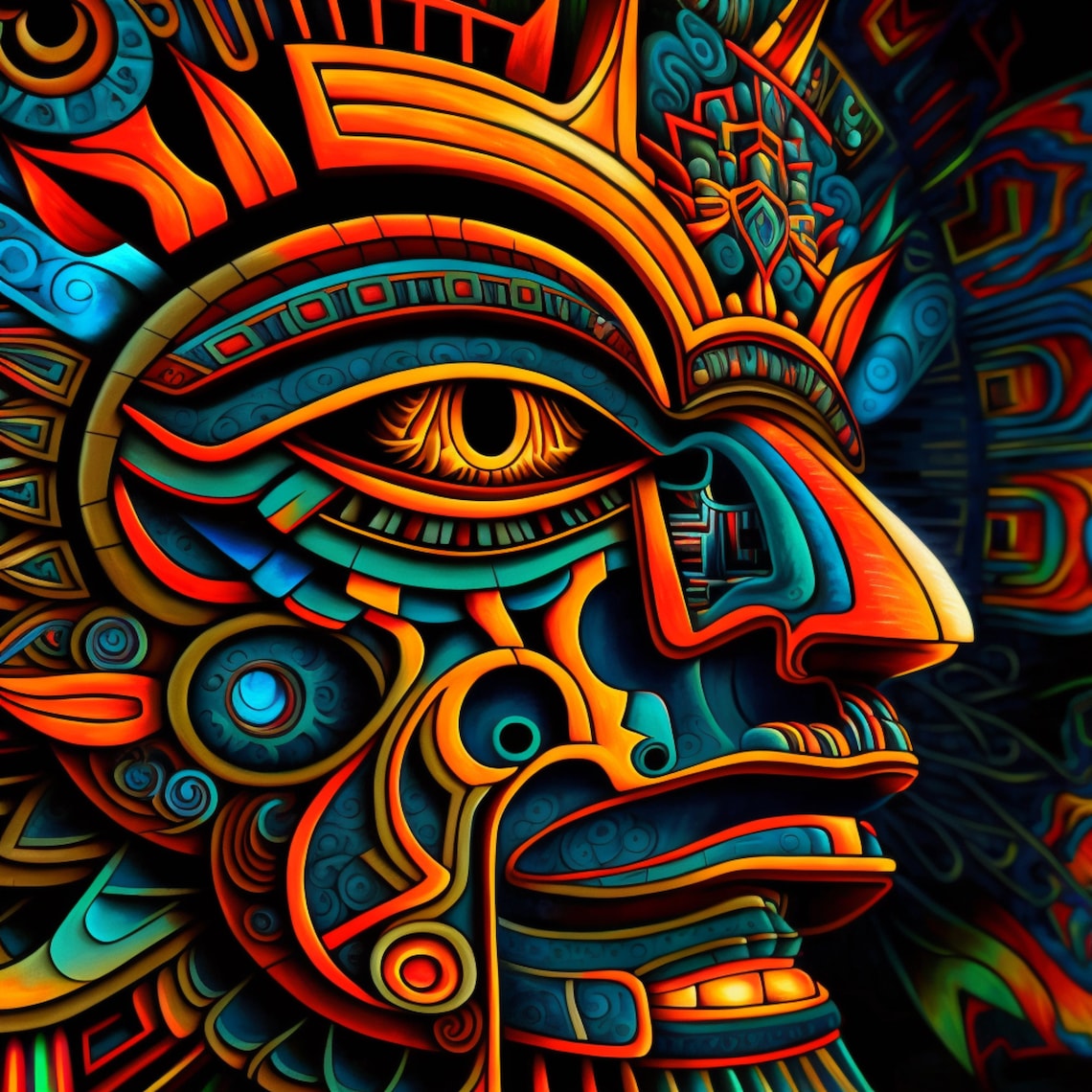 Mayan Wall Art / Digital Print / Mayan Art / Vibrant Wall Art / 2 ...