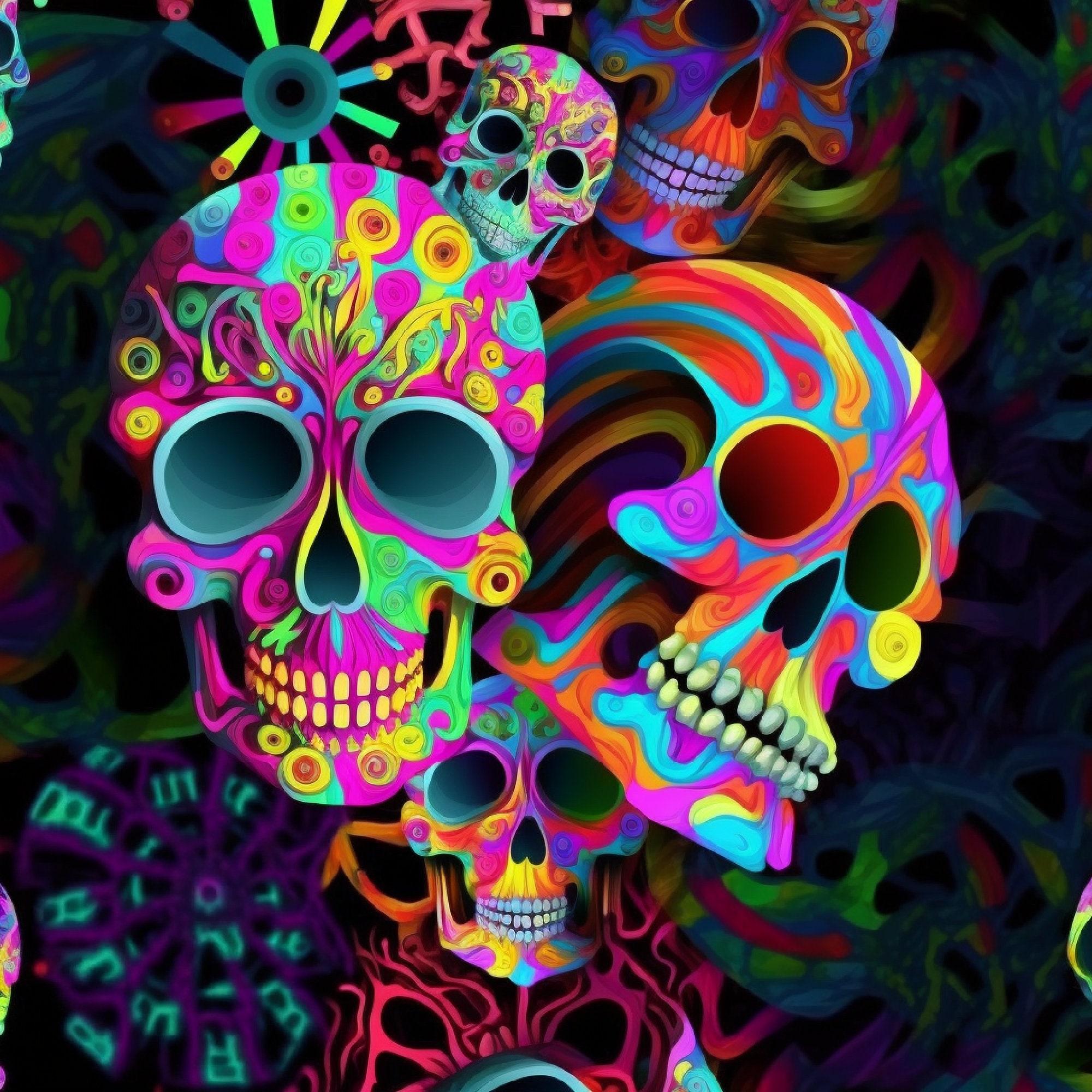 Wall Art / Digital Print / Day of the Dead Skulls / Vibrant Wall Art ...