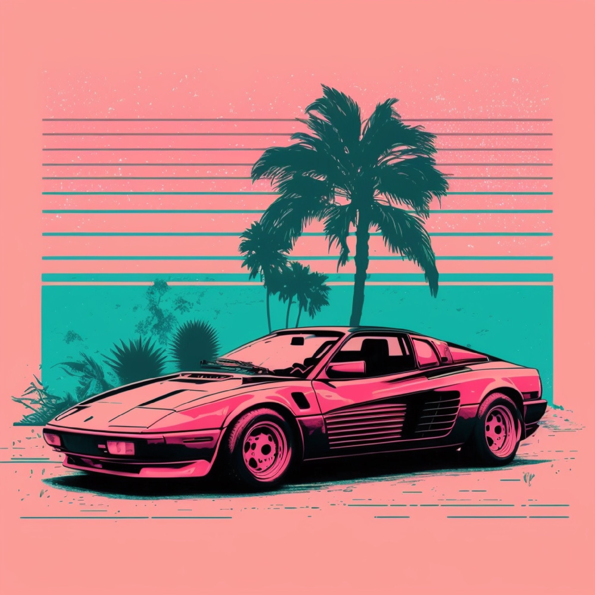 Vaporwave Art / Ferrari Testarossa Art / Ferrari Wall Art / Digital ...