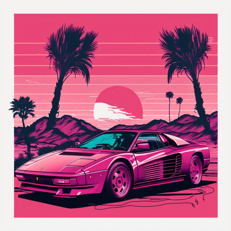 Vaporwave Art / Ferrari Testarossa Art / Ferrari Wall Art / Digital ...