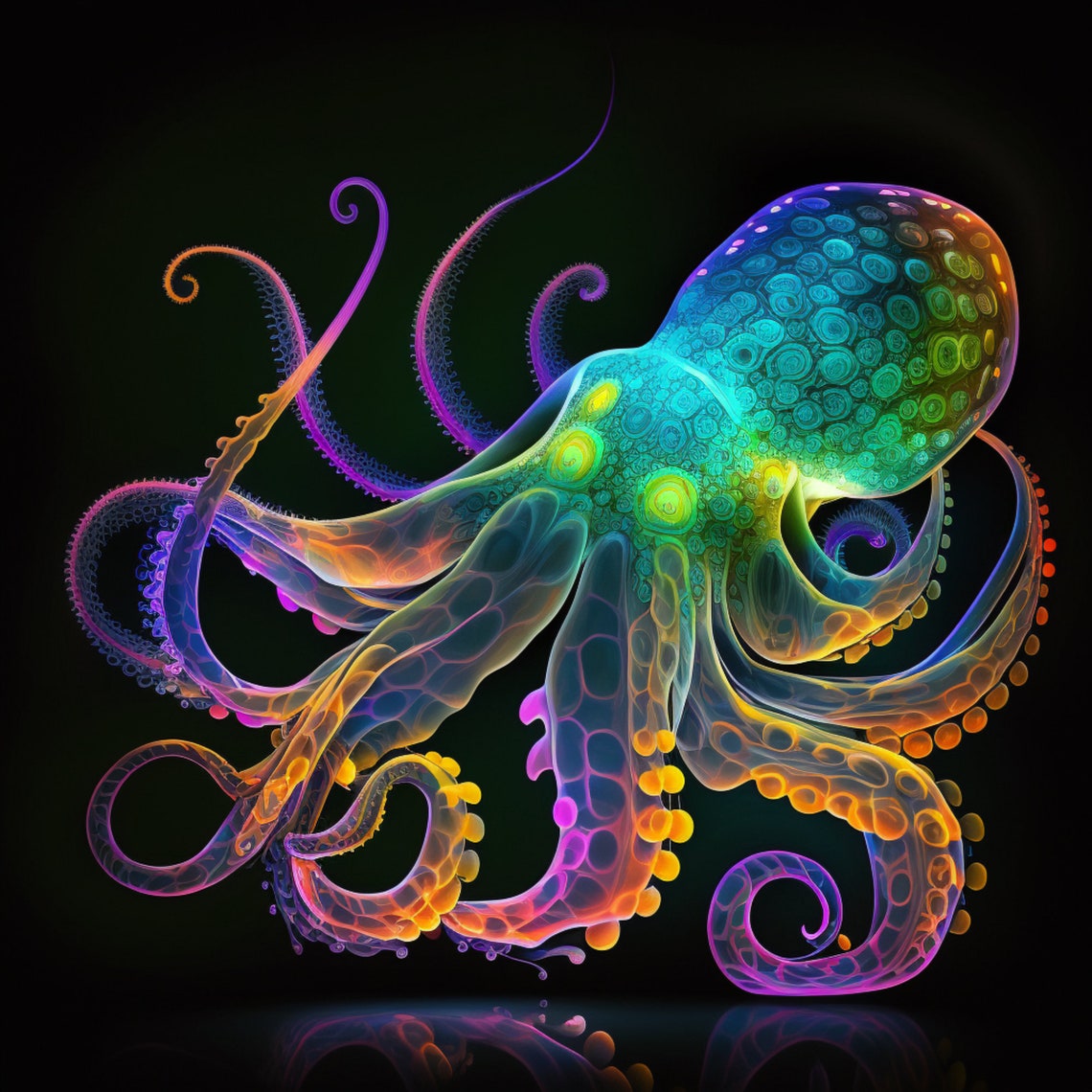 Glowing Octopus Digital Art / Abstract Wall Art / Octopus Digital Art ...