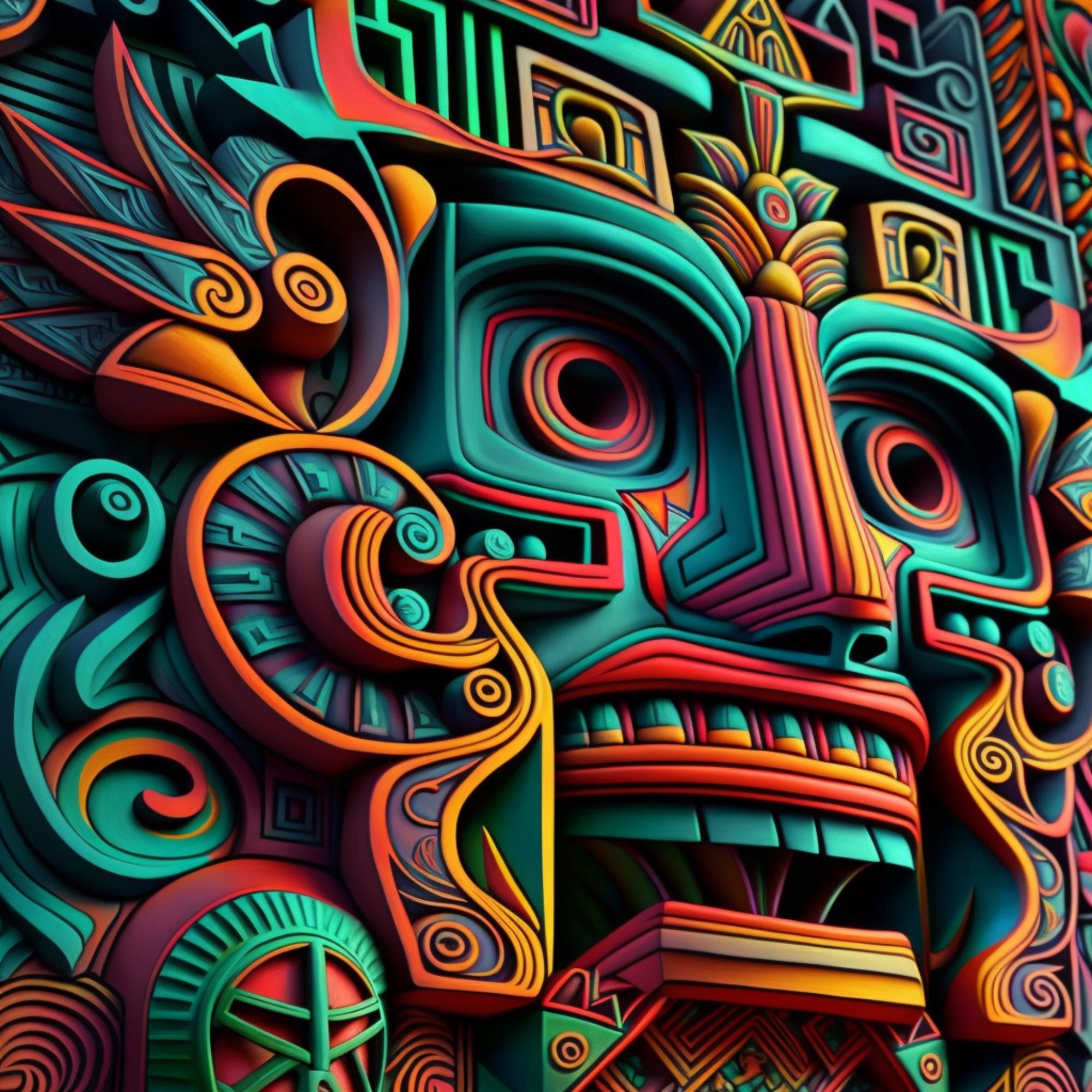Mayan Wall Art / Digital Print / Mayan Art / Vibrant Wall Art / 2 ...