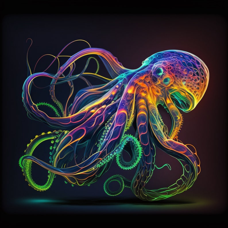 Glowing Octopus Digital Art / Abstract Wall Art / Octopus Digital Art ...