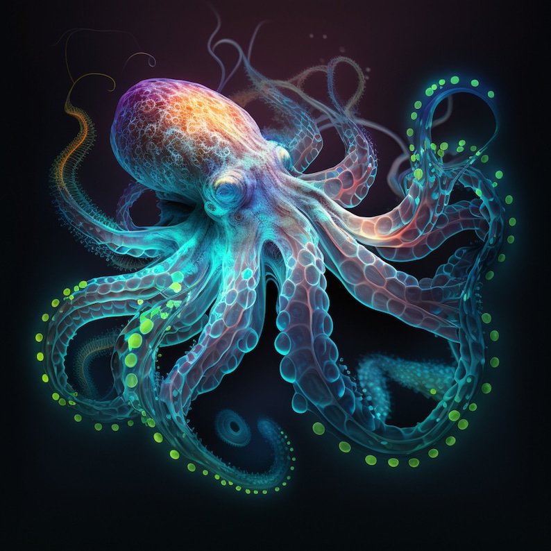Glowing Octopus Digital Art / Abstract Wall Art / Octopus Digital Art ...