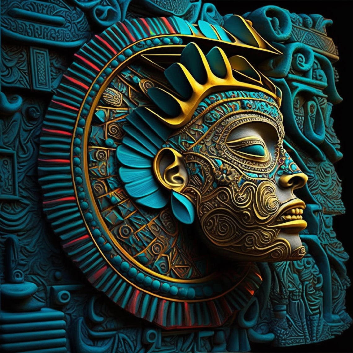 Mayan Wall Art / Digital Print / Mayan Art / Vibrant Wall Art / 2 ...