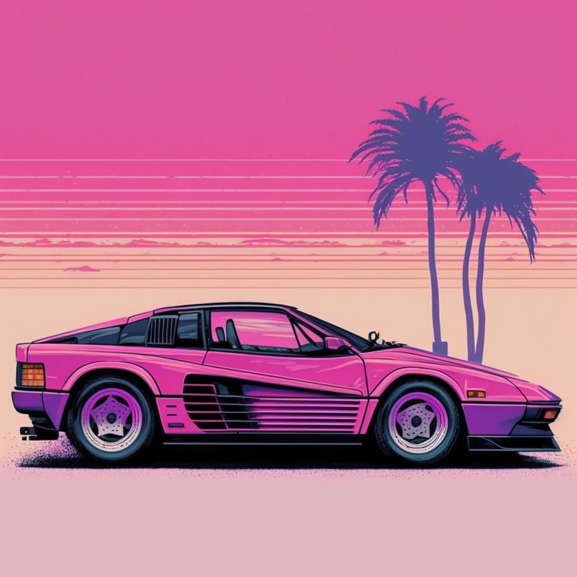 Vaporwave Art / Ferrari Testarossa Art / Ferrari Wall Art / Digital ...