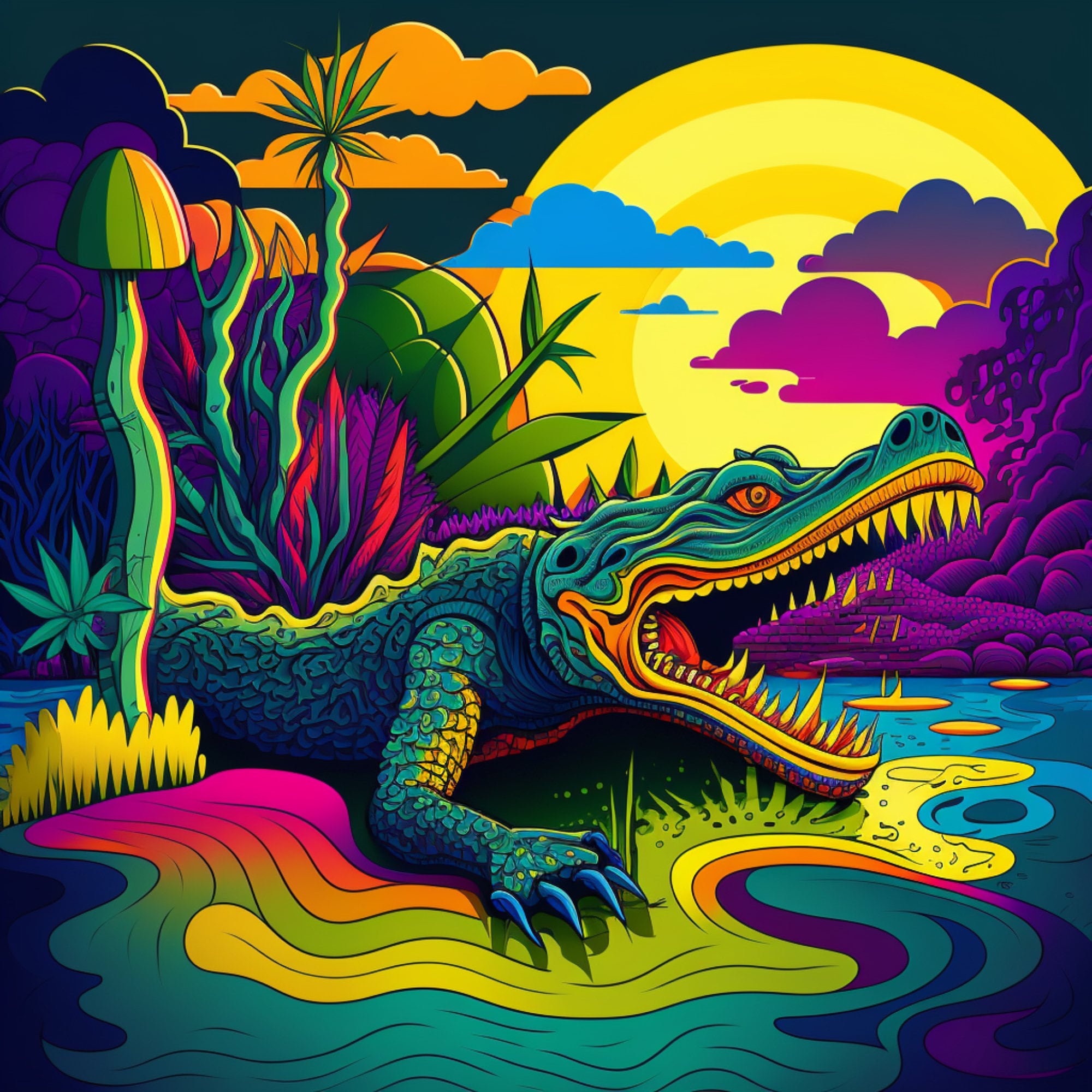 Abstract Wall Art / Alligator Artwork / Psychedelic Alligator Digital ...