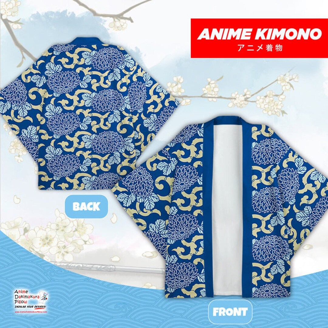Personalized Custom Made Blue Flower Swirl Pattern Limited Kimono Haori ...