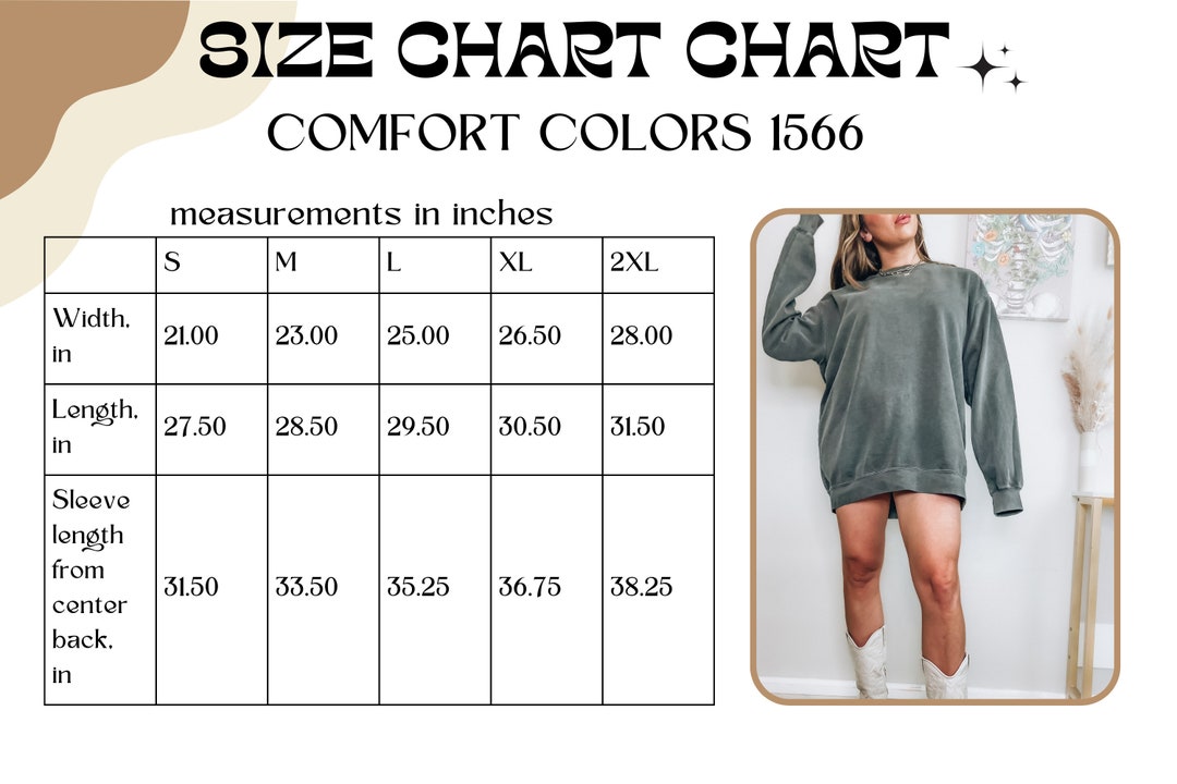 Comfort Colors 1566 Size Chart Comfort Colors Size Chart - Etsy