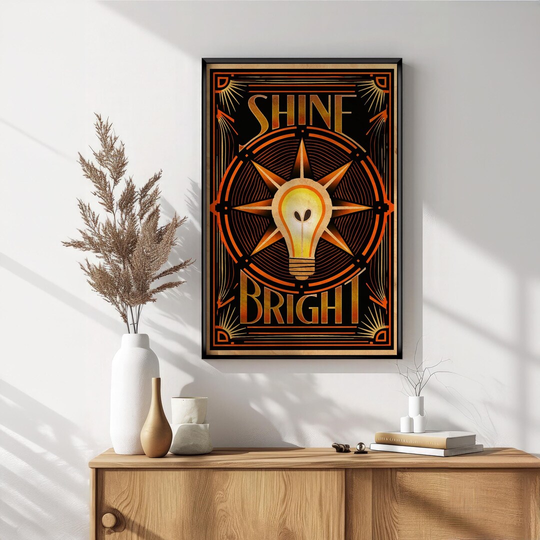 Retro Art Deco Shine Bright Wall Art - Motivational Poster With Light ...
