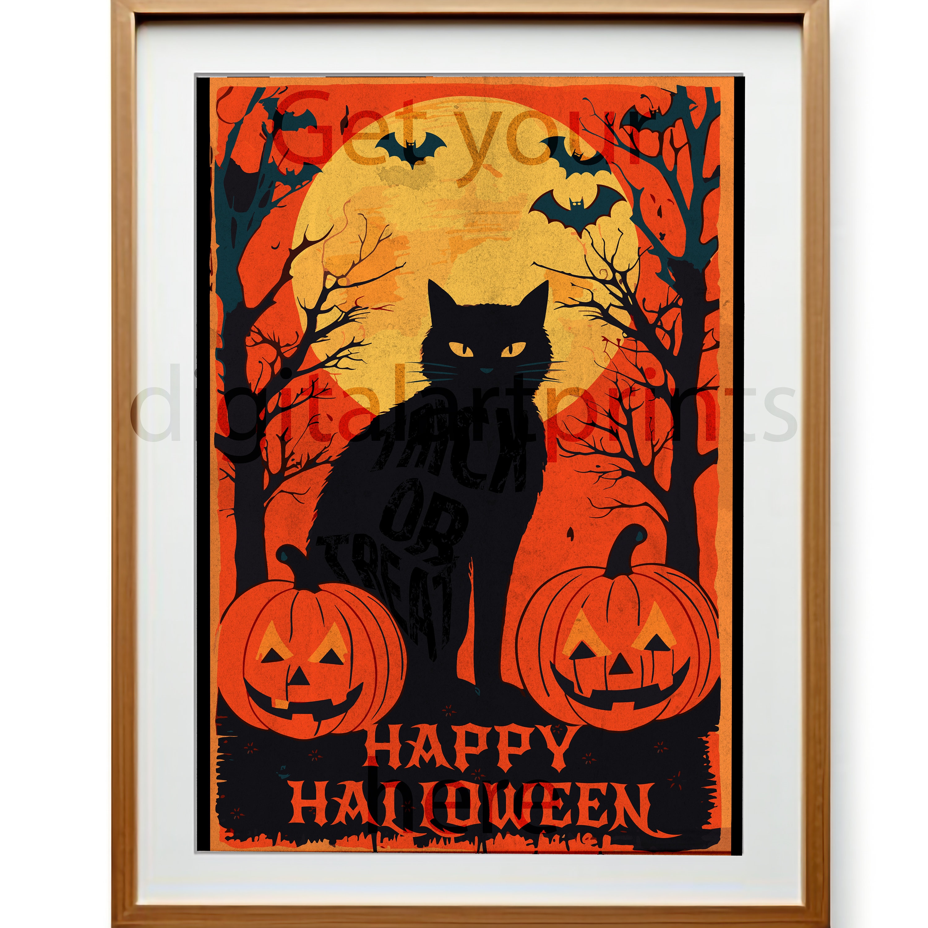 Vintage Halloween Poster With Witch & Black Cat Imagery Spooky Fall ...