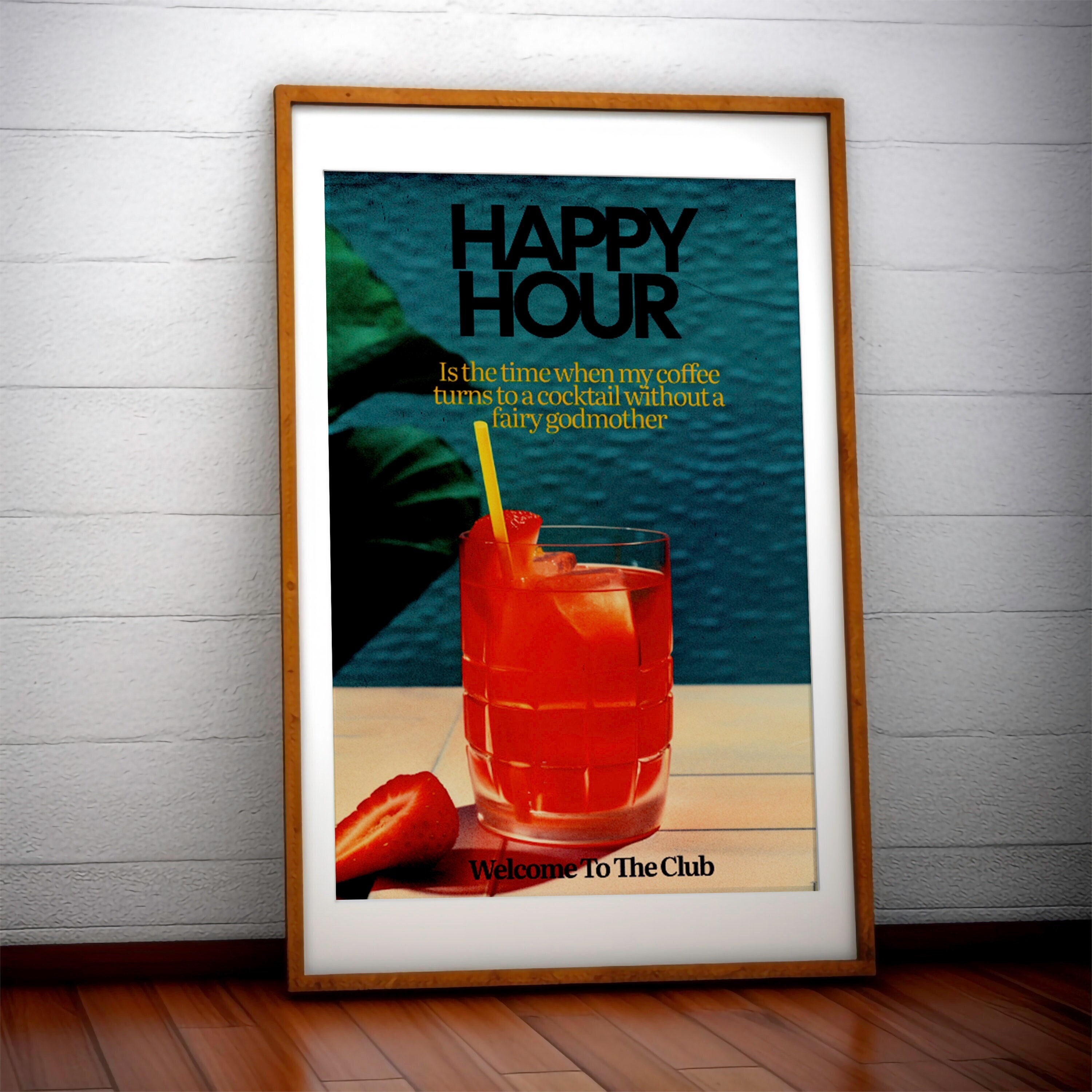 Vintage Happy Hour Cocktail Poster - Humorous Coffee Digital Print for ...