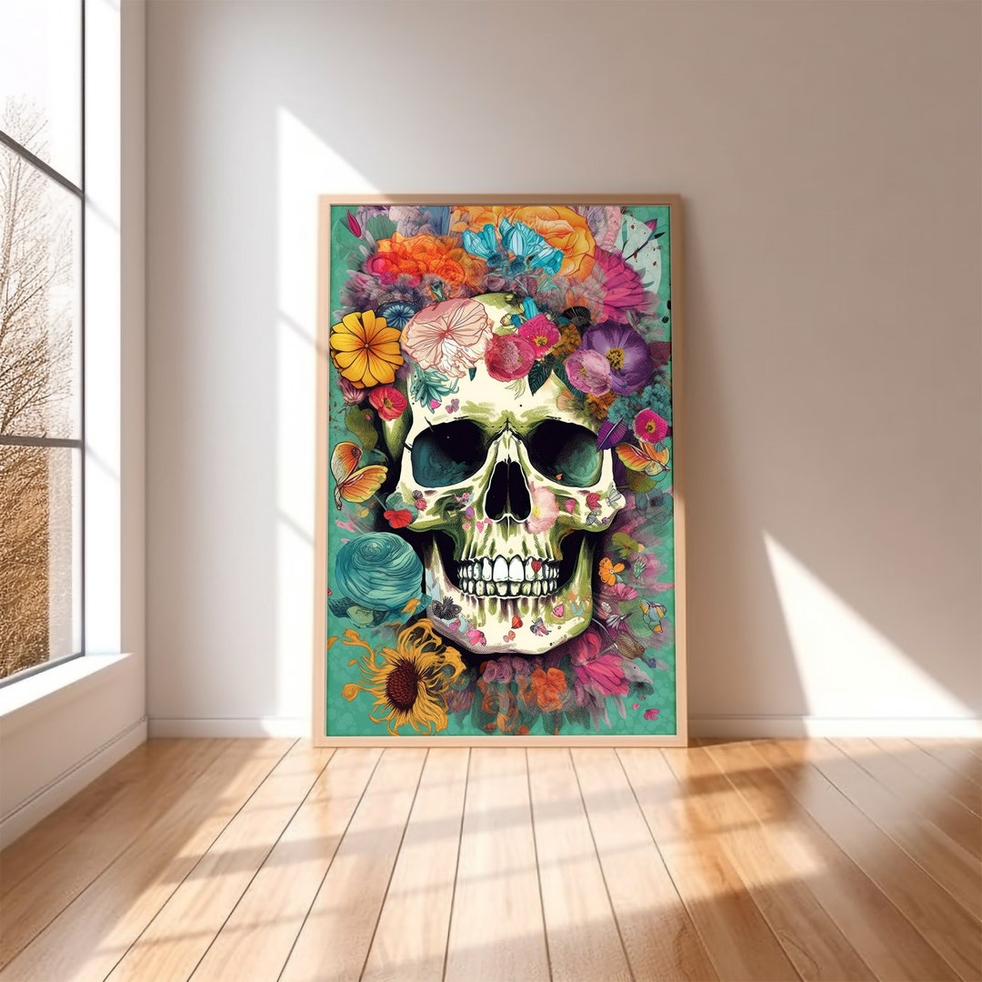 Skull Art Digital Print Bloom Skull Boho Skull Art Print Skull Poster ...