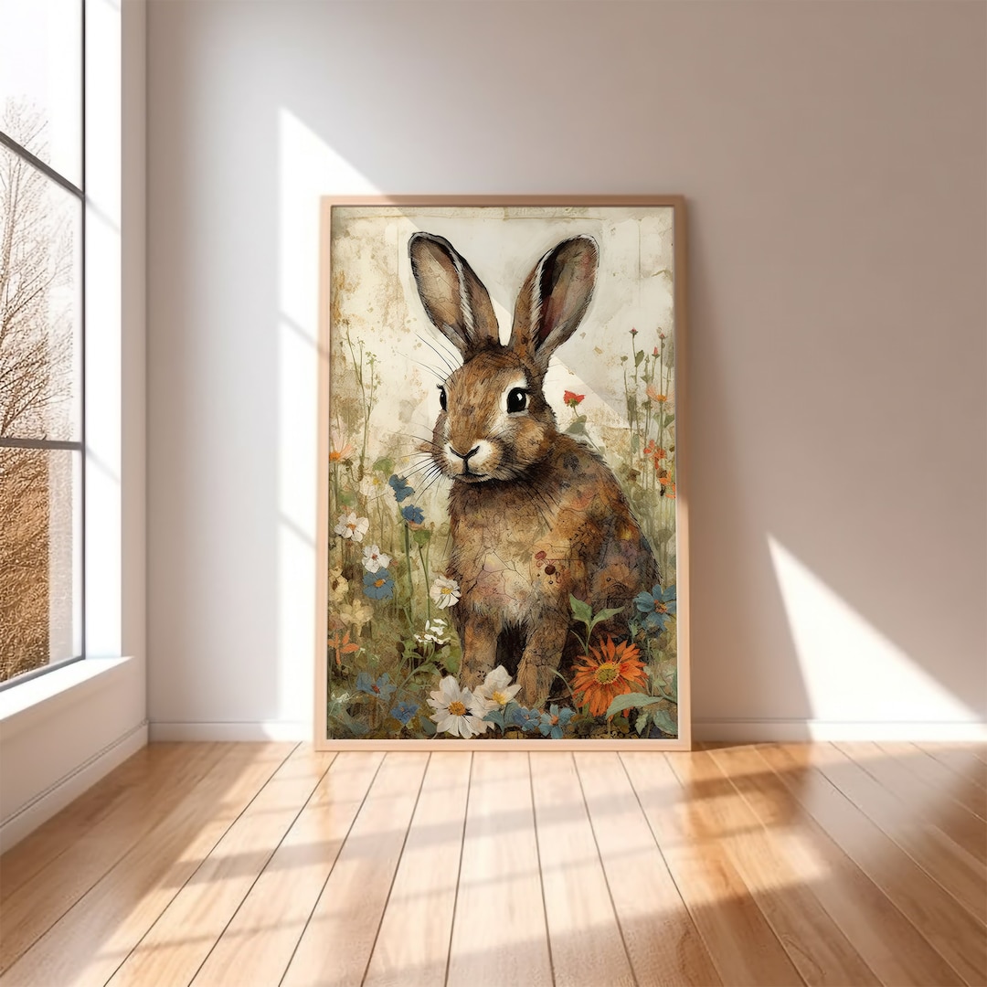 Vintage Bunny Print Art Printable Rabbit Art Illustration Vintage ...