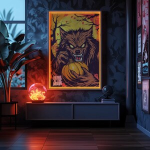 Werewolf Halloween Poster - Retro Spooky Art Print - Werewolf Wall ...