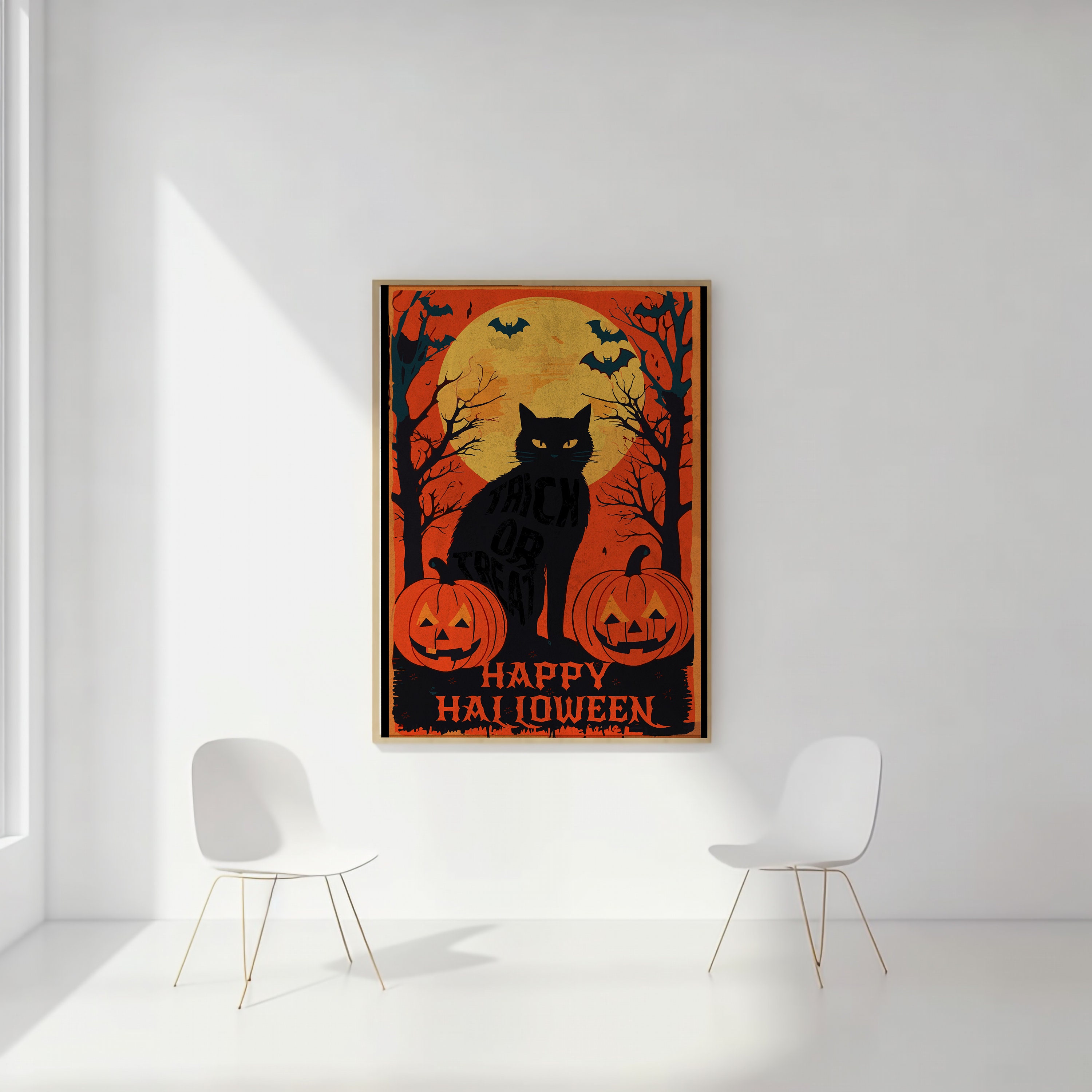 Vintage Halloween Poster With Witch & Black Cat Imagery - Spooky Fall ...