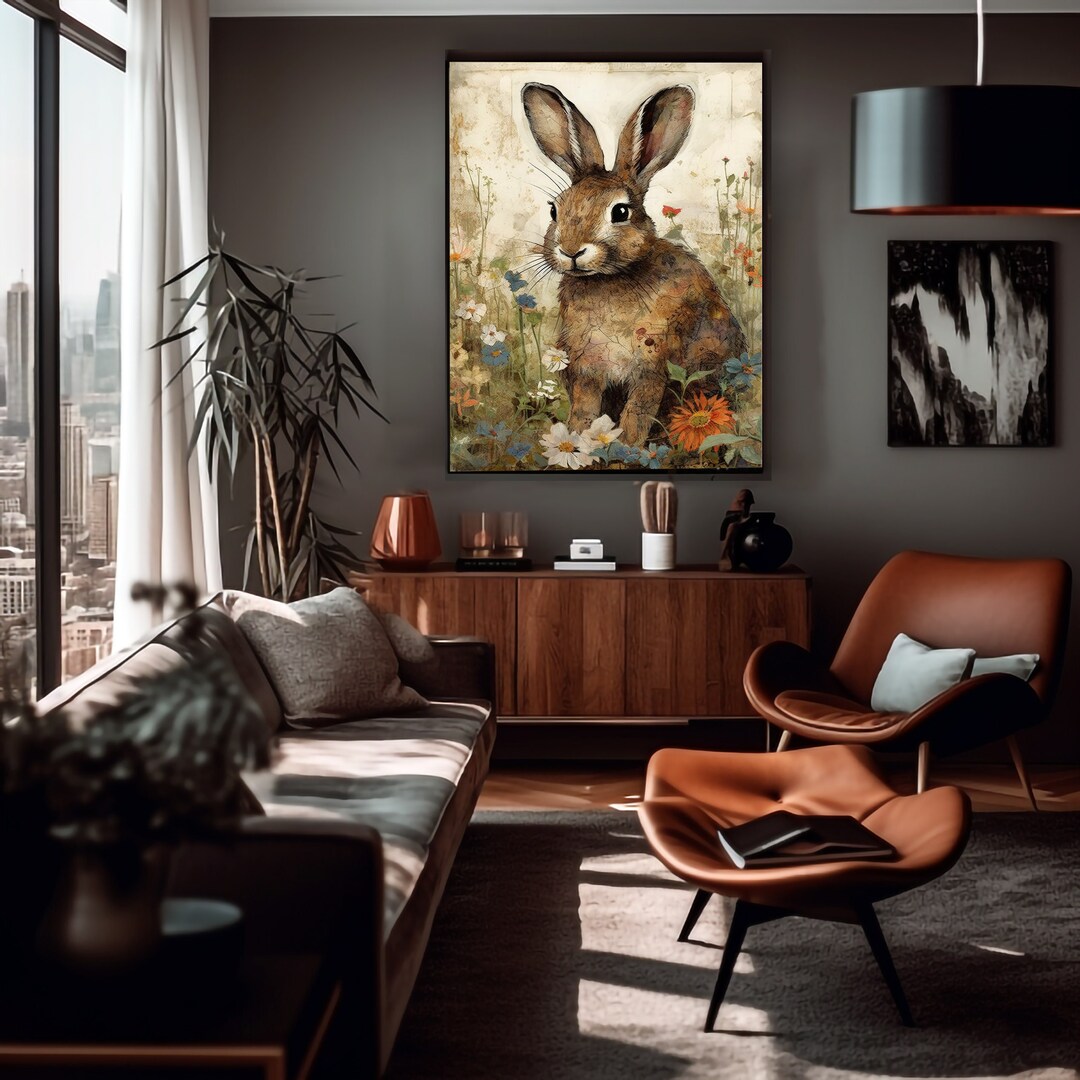 Vintage Bunny Print Art Printable Rabbit Art Illustration Vintage ...