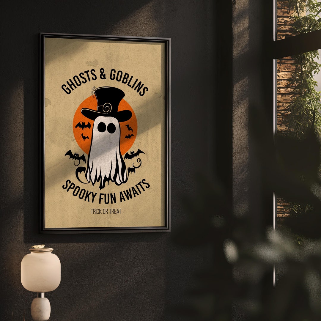 Ghost Halloween Poster - Retro Halloween Art Print - Digital Halloween ...