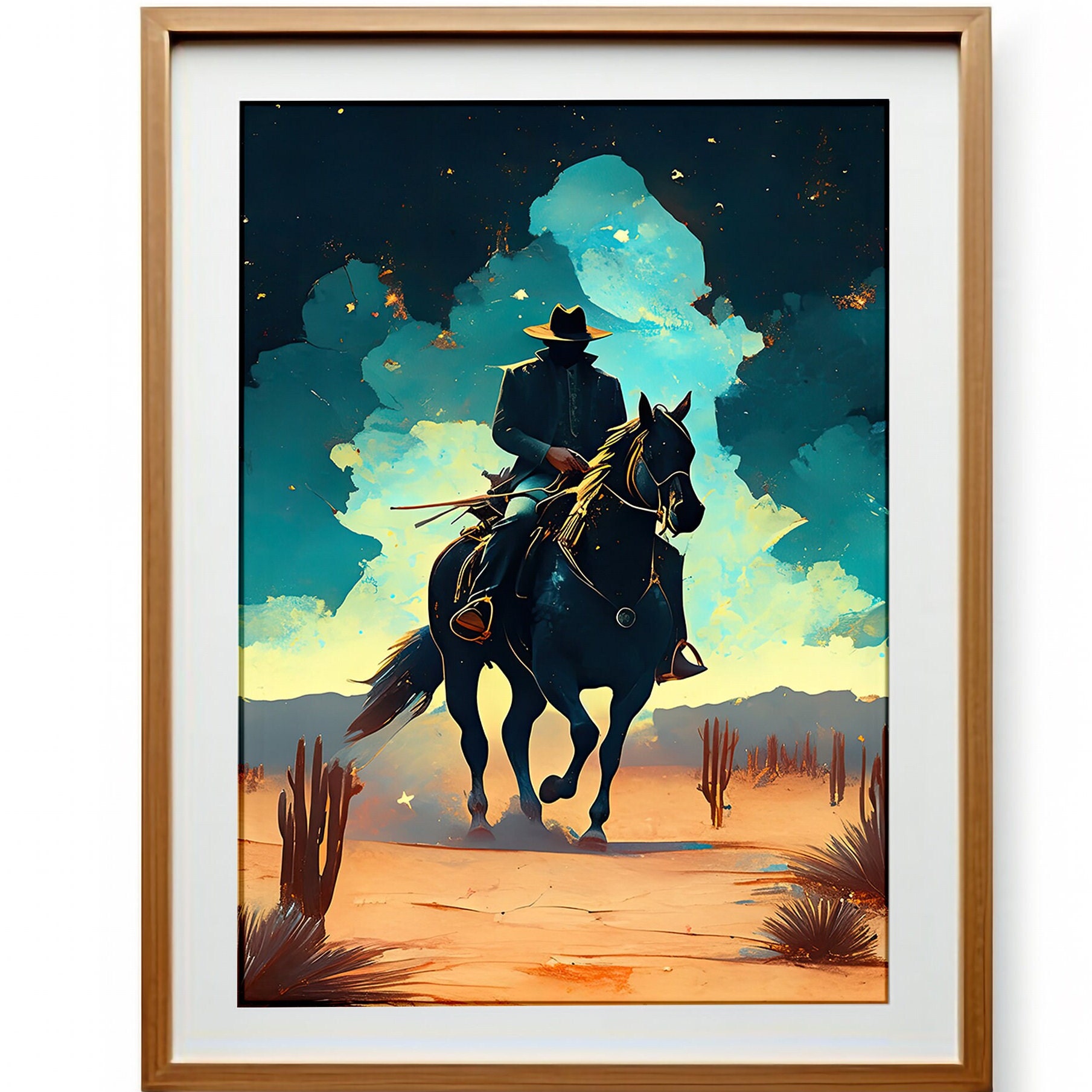 Vintage Western Art Cowboy Wall Art Horse Oil Painting Minimalist ...