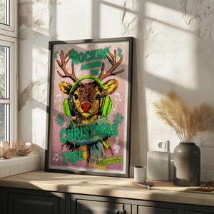 Retro Reindeer Poster - Funky Christmas Wall Art - Groovy Holiday Decor ...