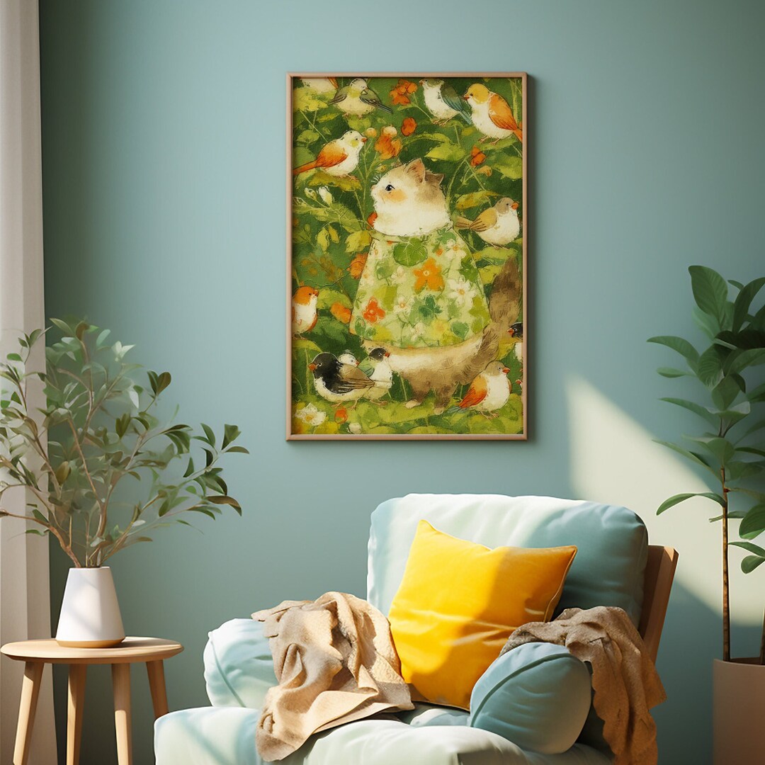 Cat Art Botanical Illustration Wall Hanging Digital Wall Decor Print ...